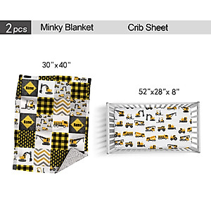 Munific Personalized Crib Bedding Set for Baby Boys, Custom Baby Boy Crib Bedding Set with Name, 2 Piece Construction Truck Baby Nursery Bedding, Crib Comforter, Crib Fitted Sheet for Babies