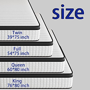 MRH Queen Mattress 12 Inch Hybrid Mattress Medium Firm Gel Memory Foam Mattress in a Box Individually Pocket Springs Breathable Pressure Relief CertiPUR-US Certified White (Queen (U.S. Standard))