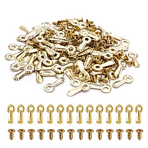 100 Pieces Picture Frame Turn Button Fasteners Set with 100 Pieces Screws, Picture Frame Backing Clips Hardware for Hanging Pictures, Craft, Photos (Gold)