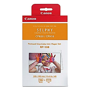 Canon RP-108 High Capacity Color Ink Cassette and 324 Sheets 4 x 6 Paper Glossy For SELPHY CP1300, CP1200, CP910, CP820 Wireless Compact Photo Printer (3-Pack)
