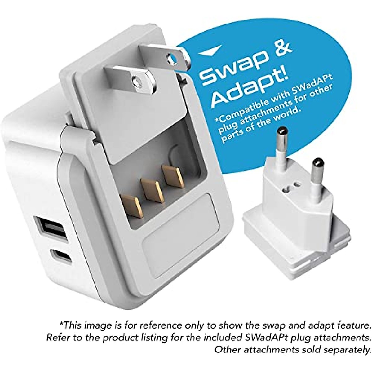 Ceptics Brazil Power Plug Adapter Travel Set, 20W PD & QC, Safe Dual USB & USB-C 3.1A - 2 USA Socket - Compact & Powerful - Also Use in Peru, Chile - Includes Type C, Type N Swadapt Attachments