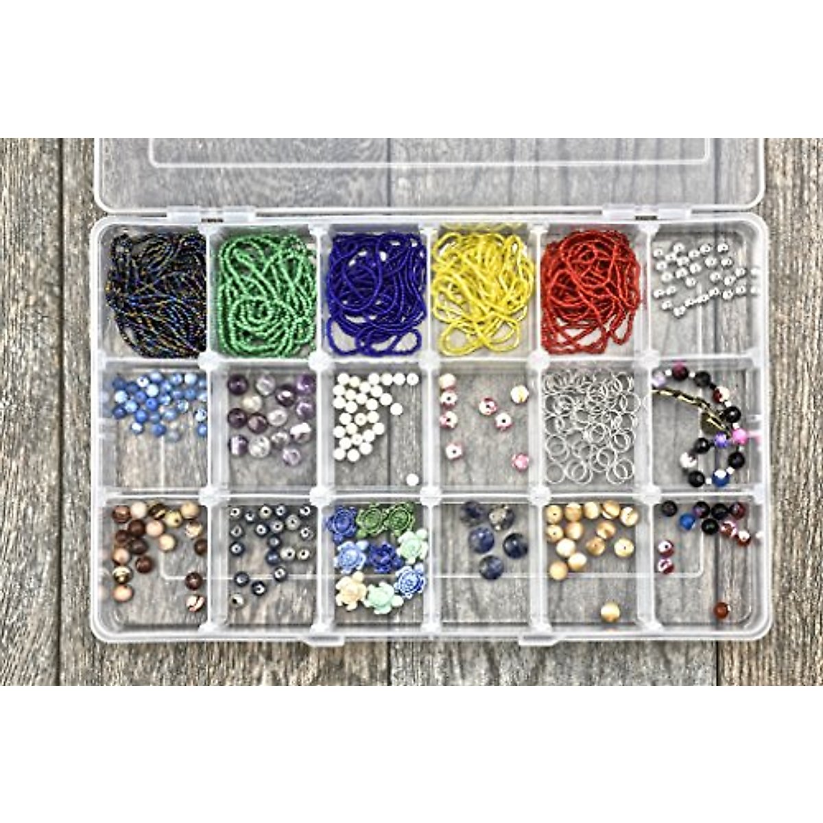 SE Large Plastic Translucent Storage Container with 18 Adjustable Sections - 87064DB
