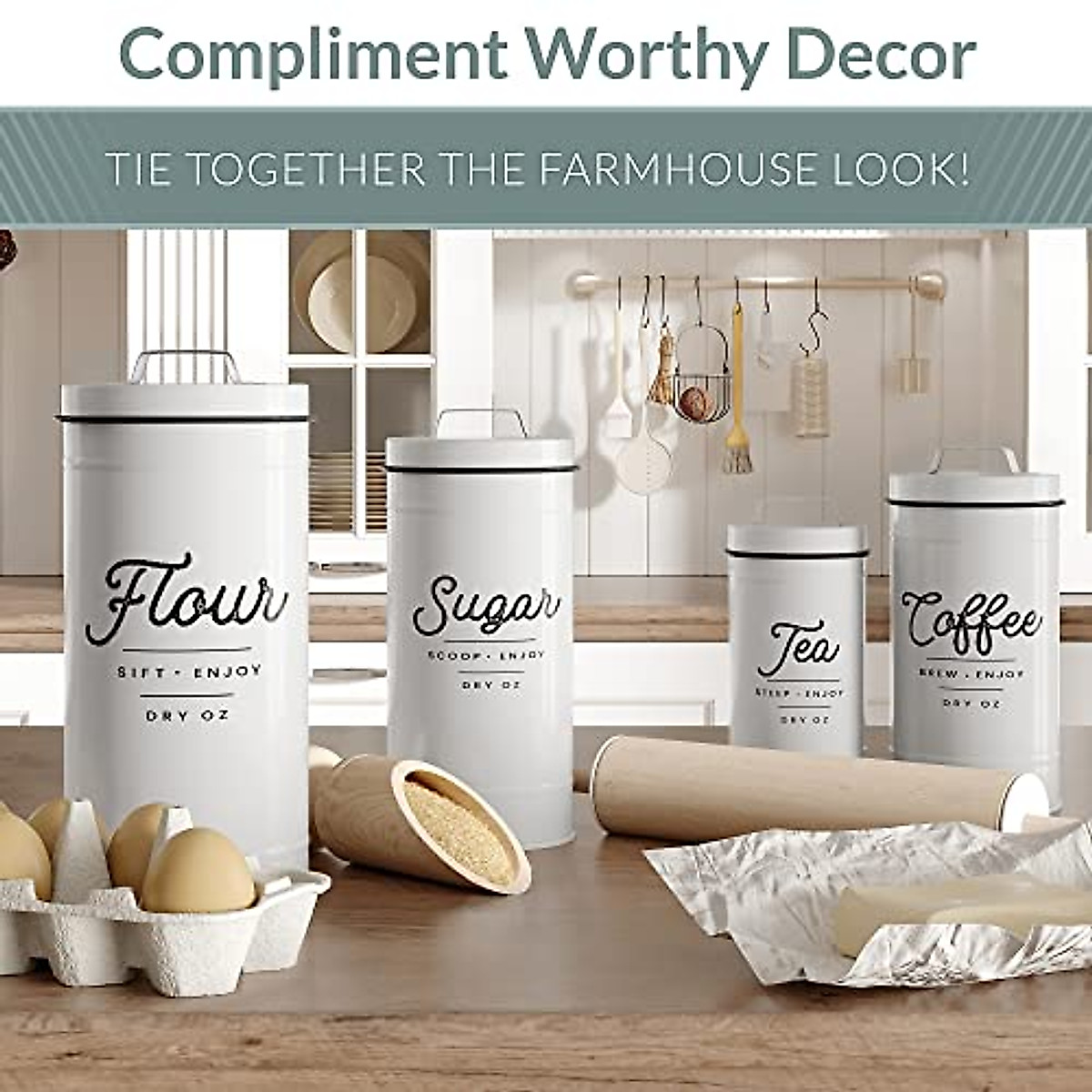 Barnyard Designs White Farmhouse Kitchen Canisters - Set of 4