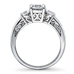 BERRICLE Sterling Silver 3-Stone Wedding Engagement Rings Round Cubic Zirconia CZ Promise Ring for Women, Rhodium Plated Size 8