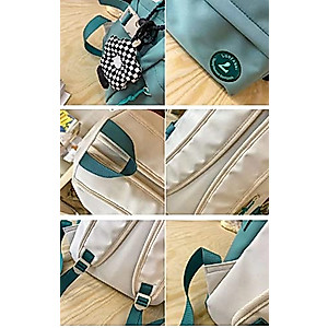 SUFUZEGA Kawaii Simple Patchwork Large Backpack Cute Pendant Teen Girl Student School Bag Bookbag Laptop Travel Waterproof (Grey)