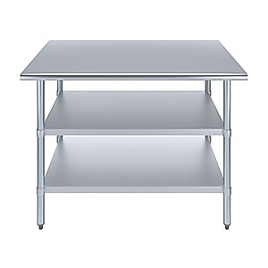 AmGood Stainless Steel Work Table with 2 Shelves | NSF | Metal Utility Table (48" Long x 30" Deep)