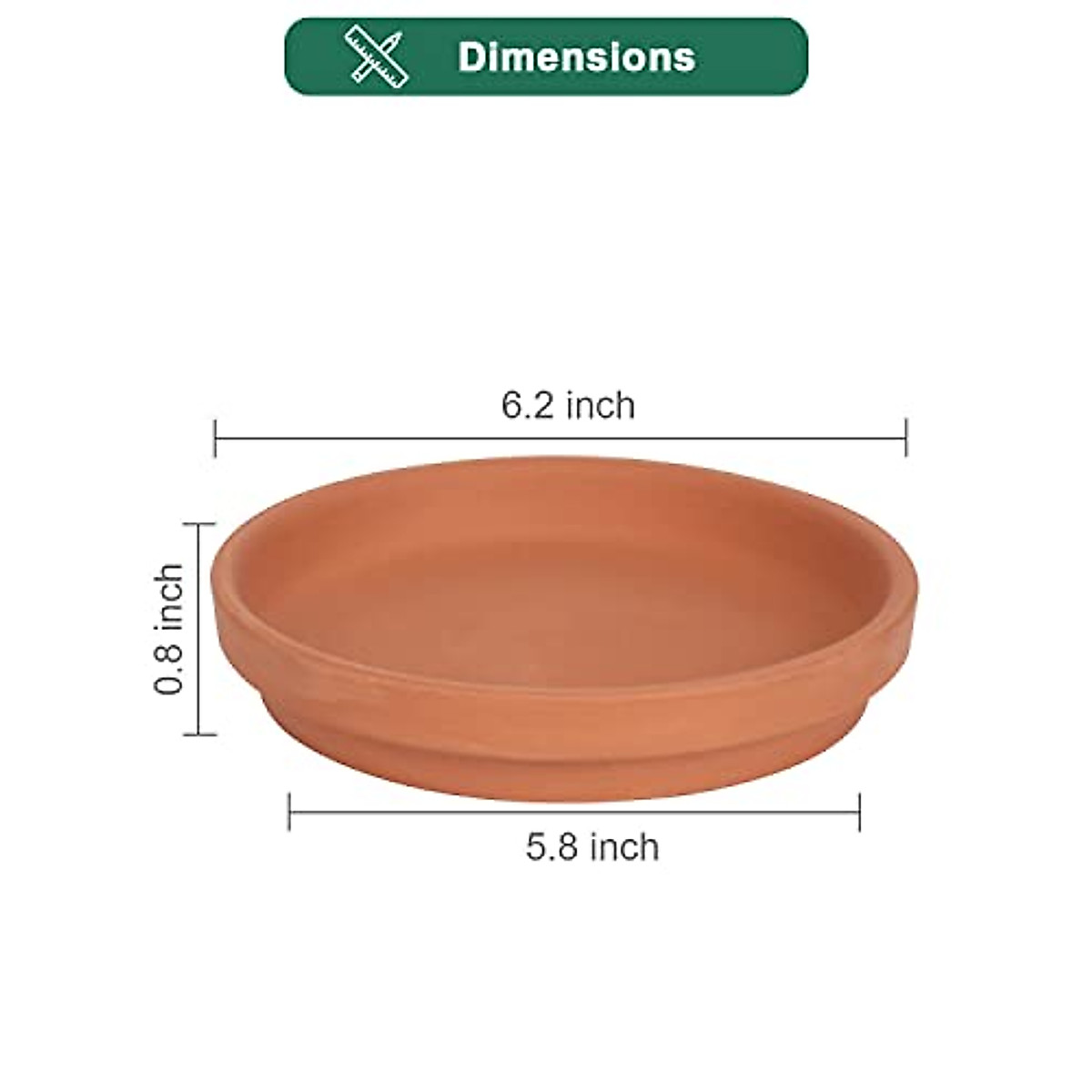 6 Inch Middle Terracotta Pot Plant Saucer - 6pcs Middle Round Plant Pot Saucers, Middle Clay Plant Tray Perfect for 5 Inch 5.5 Inch 6 Inch Flower Pot with Drainage Hole and Great for Indoor or Outdoor