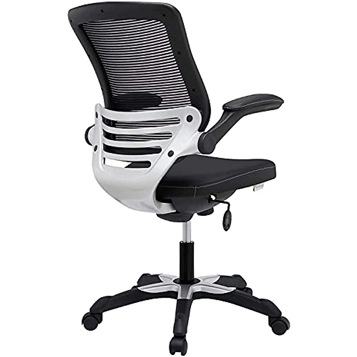 Modway Edge Mesh Back and White Vinyl Seat Office Chair With Flip-Up Arms - Computer Desks in Black