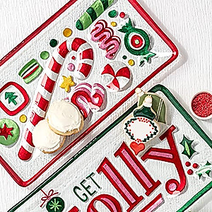 DEMDACO Christmas Candy Red and Green 15 Inch Glass Rectangular Serving Plate Platter