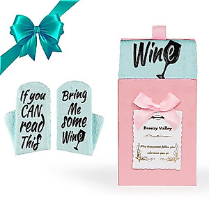 Breezy Valley Novelty Wine Socks Gift for Women - Fuzzy Cozy Socks, Birthday Gifts for Her Wife Friends Female Coworker Teacher Nurse - Funny Christmas Gifts for Grandma Mom