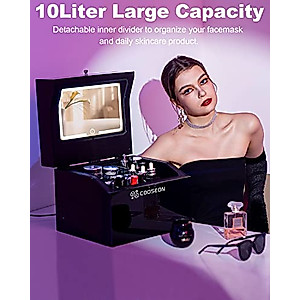 COOSEON Acrylic Skincare Fridge 10 Liter With Adjustable HD Mirror Light Thermostatic Mini Beauty Fridge with Removable Divider Shelf, Cosmetic fridge for Makeup, Bedroom, Office, Room