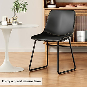 Soohow Set of 2, Kitchen Room Mid Century Midcentury Modern Faux Leather Comfortable, Home, Bistro Coffee Shop, Dining Chairs 4 PCS, Black