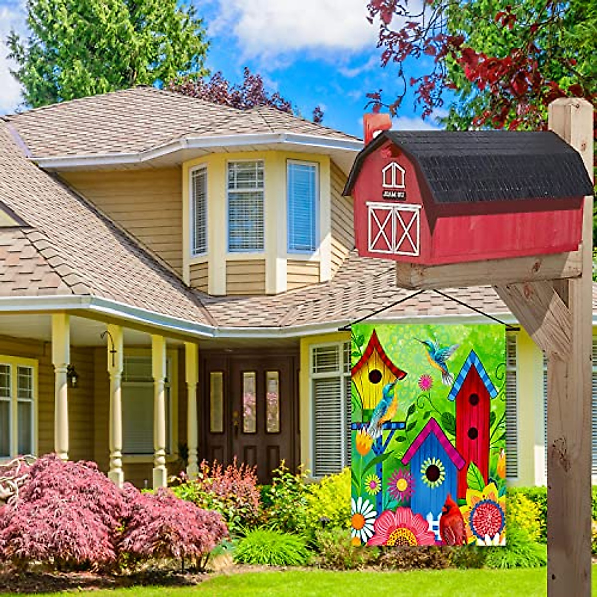 Welcome Spring Summer bird Outside Vertical Double Sided Garden flags for all seasons Cardinal Birdhouse, Bird Yard Flags for Outside…