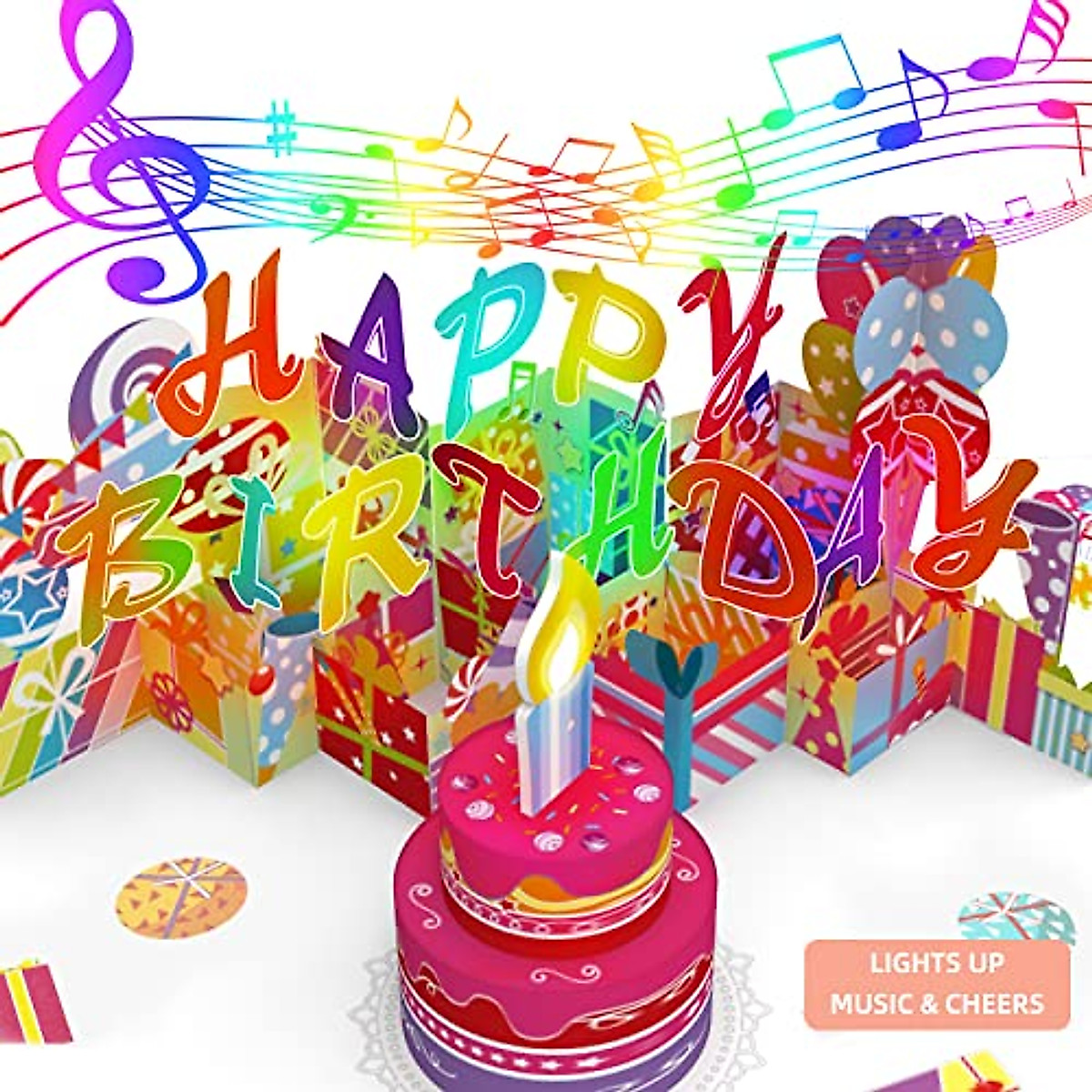 Gumry BLOWABLE & LIGHTS & MUSIC Pop-up Musical Birthday Card, Happy Birthday Card with Classic Bday Music, Cheers Sound,Color-Changing Lights,Colourful Greeting Cards for Kids Wife Husband Women & Men