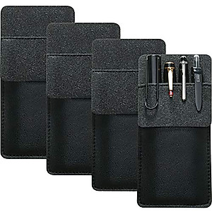 4 Packs Pocket Protector, Leather Pen Pouch Holder Organizer for Lab Coats/shirts/pen Note, Handmade Pencil Pocket Holder for School Office Hospital Supplies (Black)