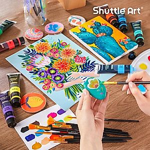 48 Pack Acrylic Paint Set, Shuttle Art 30 Colors Acrylic Paint (36ml) with 10 Brushes 5 Canvas 1 Paint Knife 1 Palette 1 Sponge, Complete Set for Kids, Adults Painting on Canvas Rocks Wood Ceramic