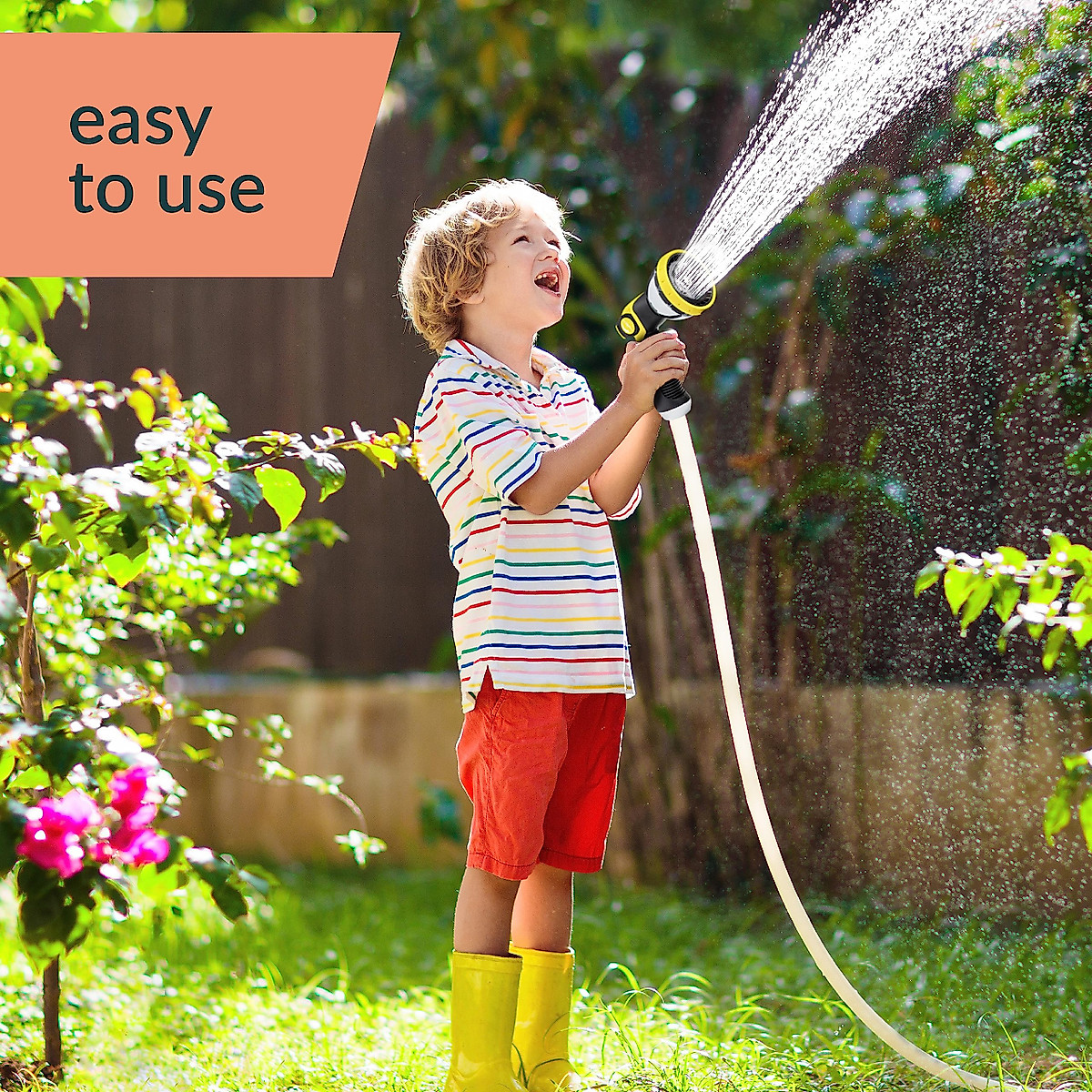 ALMA Garden Hose Nozzle Sprayer with THUMB CONTROL ON OFF VALVE - 10 Spray Pattern Garden Hose Sprayer Nozzle - Perfect Water Hose Nozzle for Outdoor - Hose Head Attachment Gun Handle Nozzles Yellow