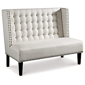 Signature Design by Ashley Beauland Modern Chic Upholstered Tufted Accent Settee Bench, Cream