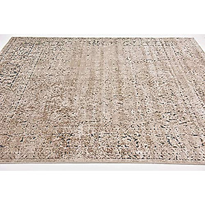 Unique Loom Chateau Collection Distressed, Textured, Vintage, Border, Rustic, Traditional Area Rug, 7 ft, Beige/Light Brown