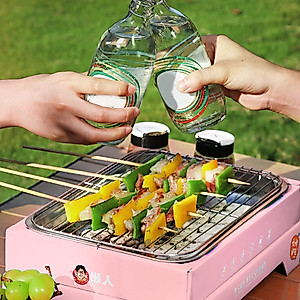 Portable and Compact Disposable Charcoal Grill - Detachable Stainless Steel BBQ Smoker Grill for Outdoor Camping(Pink)
