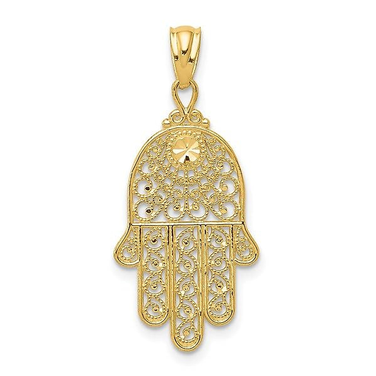 14K Yellow Gold Hand of God Necklace Judaica Religious Pendant Israel Charm 29mm x 14mm Only