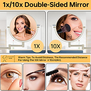Wall Mounted Makeup Mirror - 8 inch Double Sided Retractable 360° Rotating Magnifying Mirror Wall Mounted Bathroom Swing Mirror Decorative Brushed Nickel