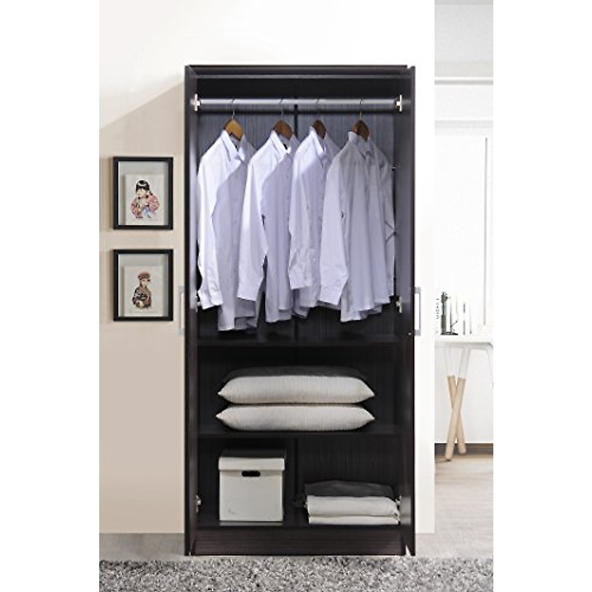 HODEDAH IMPORT Furniture 2 Door Wardrobe with Adjustable/Removable Shelves & Hanging Rod, Chocolate