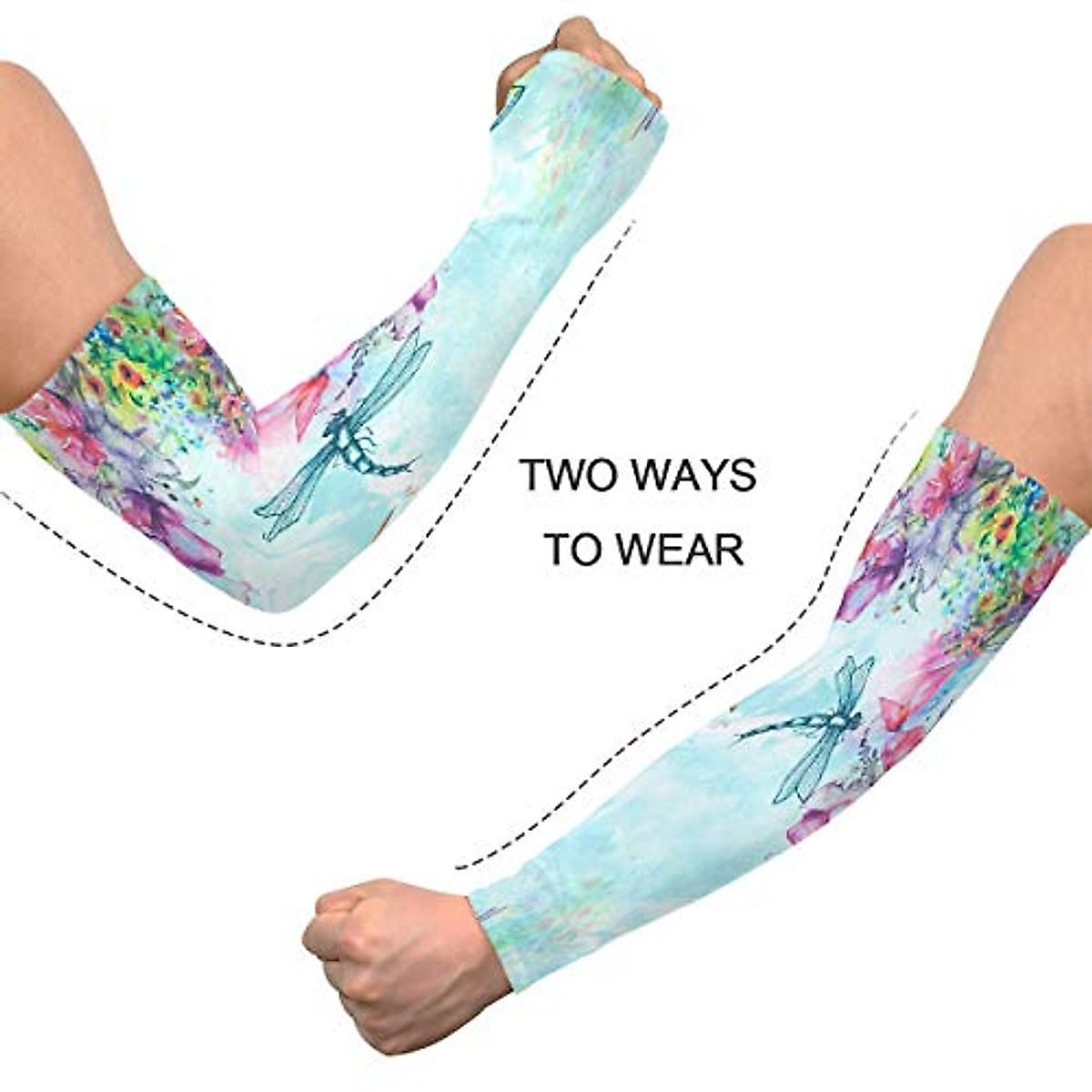 WELLDAY Flower Dragonfly Gardening Sleeves with Thumb Hole Farm Sun Protection Arm Sleeves for Women Men