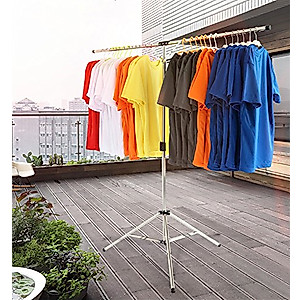 exilot Foldable Portable Space Saving Clothes Drying Rack, Heavy Duty Stainless Steel Laundry Drying Racks, Adjustable High Capacity Garment Rack, with Windproof Hooks.