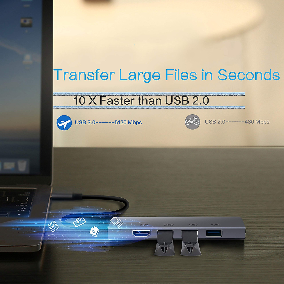 USB C Adapter, USB C Hub, 7 in 1 Type C Adapter with 4k HD Port, 3 USB 3.0 Ports, SD/TF Card Reader, USB C PD Charging Port by Gecen, Compatible with MacBook Pro/Air, Chromebook