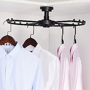 Rotating Round Closet Rod, Heavy Duty Hanger Cloakroom Corner Storage Organizer Hanging Clothes Hanger Rack Space Saving Round Metal Hanger for Wardrobes Chome Closet ( Color : Black , Size : 1 tier-A