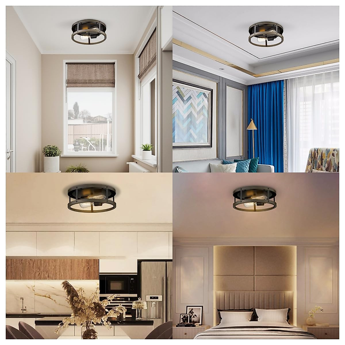 EAPUDUN Farmhouse Flush Mount Ceiling Light, 13" Imitation Wood 2-Light Fixture, Retro Style Lamp for Hallway, Entryway, Bedroom, Kitchen, Dining Room (FMA1138-FBDT)