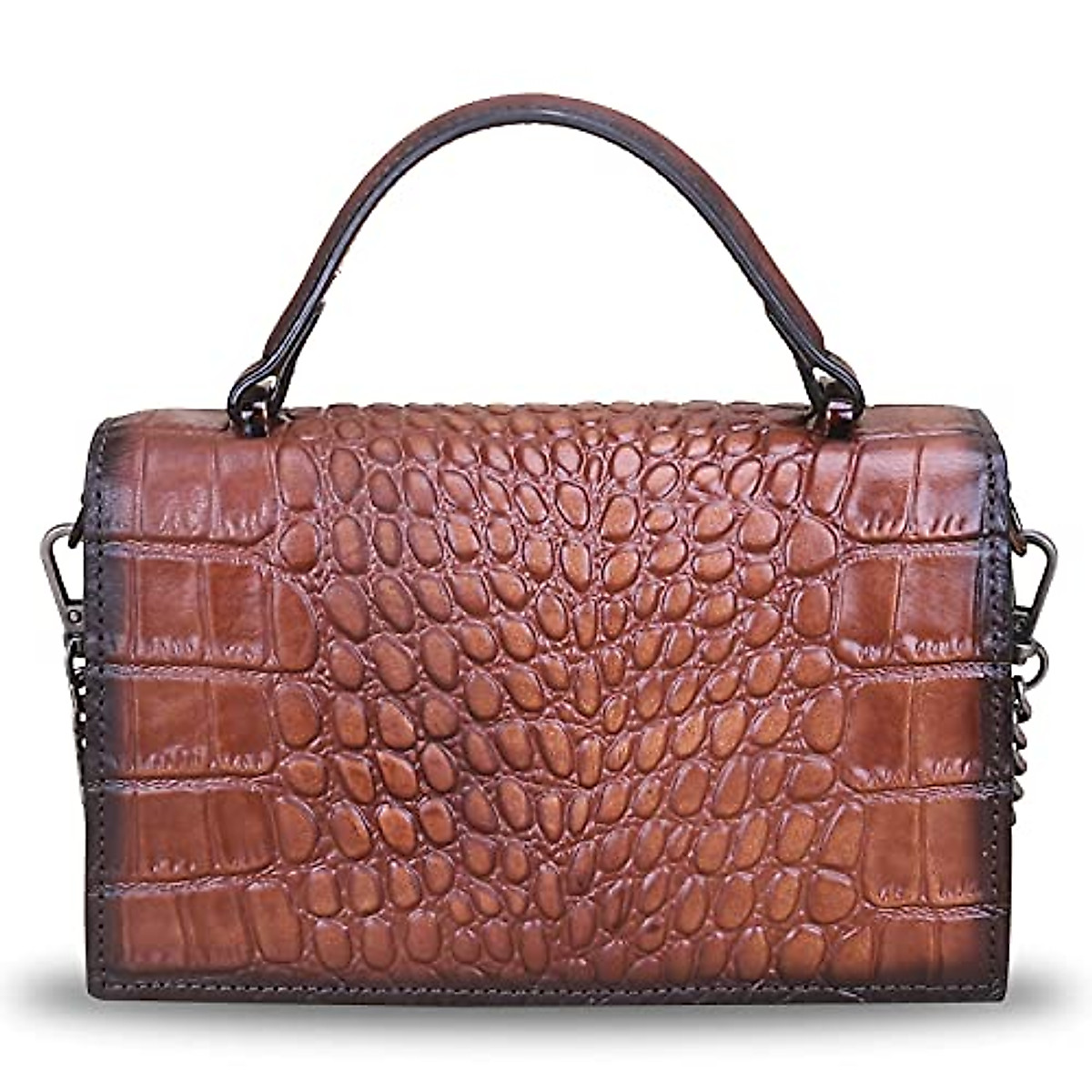 Genuine Leather Handbags for Women Retro Handmade Small Satchel Purse Luxury Top Handle Real Leather Embossed Design Crossbody Bag (Coffee)