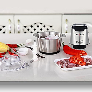 Food Chopper Electric LINKChef, 2L Meat Grinder Electric Food Processor Chopper 250W with Stainless Steel Bowl and 4-Bi Blades for Meat, Fruits, Vegetables, Baby Food, Nuts, Salad