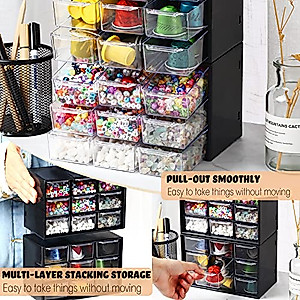 4 Pack Desktop Storage Organizer with 9 Drawers Craft Organizer with Mini Drawers Plastic Organizers and Storage Drawers for Craft Art Jewelry Cosmetics Sewing Supplies Storage (Black)