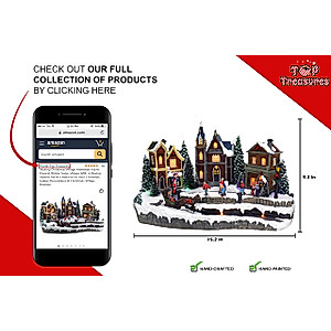 Large Animated Christmas Village Skating Town - Lighted Resin Musical Snow Scene with 4 Moving Skaters and Adapter