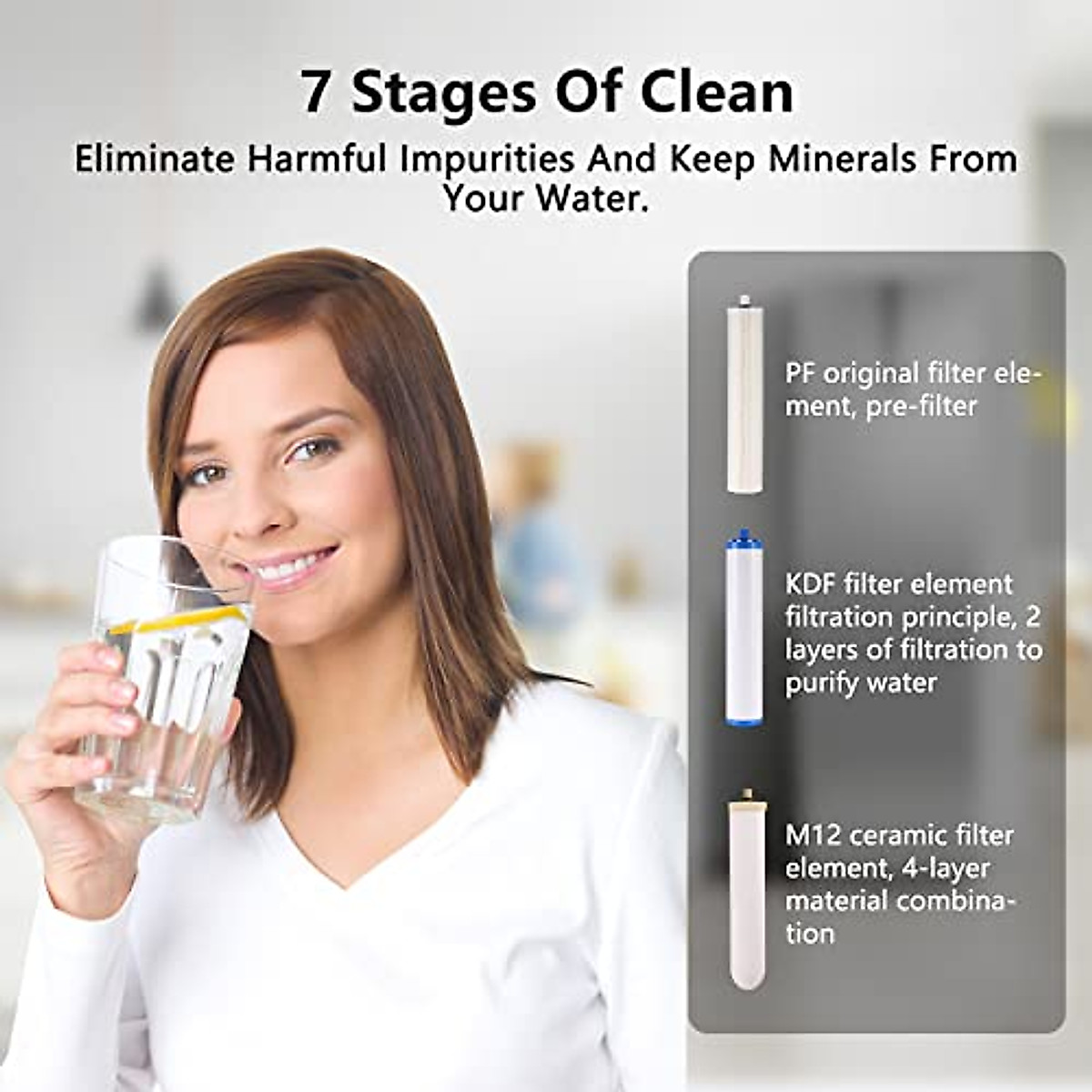 FACHIOO Under Sink Water Filter NSF/ANSI 53&42 Certified 7-Stage Water Filter with Washable Filter Element, Dedicated Faucet, Reduces Particulate, Chlorine Taste and Odor, Lead, Turbidity