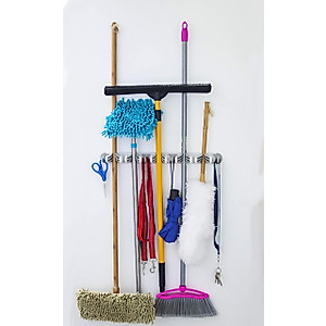 Grip & Store Broom Holder 5 Position, Easy Way to Organize, Organized Laundry Room, Easily Store Tools and More, Strong Grip Technology, Gray