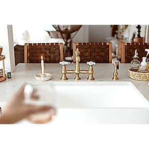 Kingston Brass KS7277PXBS English Country 8" Bridge Kitchen Faucet with Sprayer, Brushed Brass