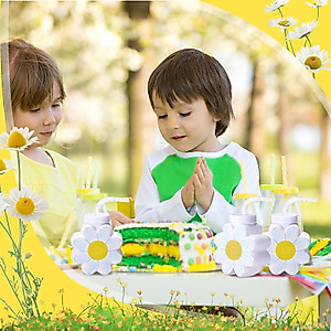 Domensi 12 Pcs Daisy Flower Cups with Lids and Straws, 10 oz Daisy Flower Plastic Cups for Daisy Birthday Party, Daisy Themed Party, Wedding Baby Shower Party Decorations Supplies