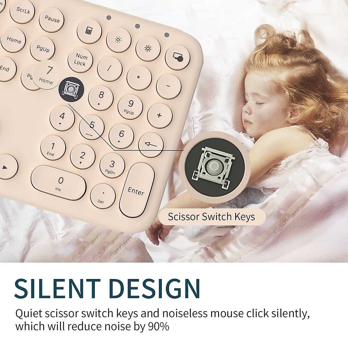 Wireless Keyboard Mouse Combo, 2.4Ghz Aesthetic Quiet Keyboard and Mouse Wireless, 110 Keys Full Size Ultra-Thin Cute Keyboard for Laptop, Computer, PC, Notebook, Windows, Mac OS (Khaki)