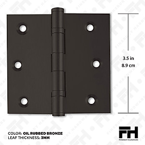 Finsbury Hardware Heavy Duty Door Hinge Bronze Ball Bearing 3.5 x 3.5 Inch Solid Brass Heavy Duty - Set of 2 Hinges (Oil-Rubbed Bronze)