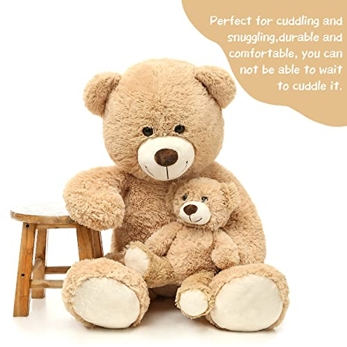 MorisMos Giant Teddy Bear Mommy and Baby Bear Soft Plush Bear Stuffed Animal for Teddy Bear Baby Shower, Tan, 39 Inches