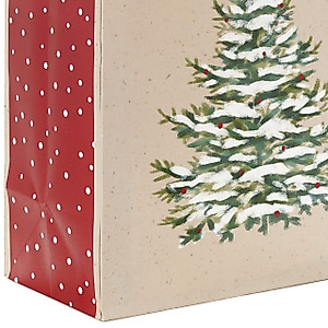 Hallmark 9" Medium Christmas Gift Bags (4 Bags: Snowy Tree, Rustic Farmhouse, Snowman, "Merry Christmas") in Gray, Red, White, Brown