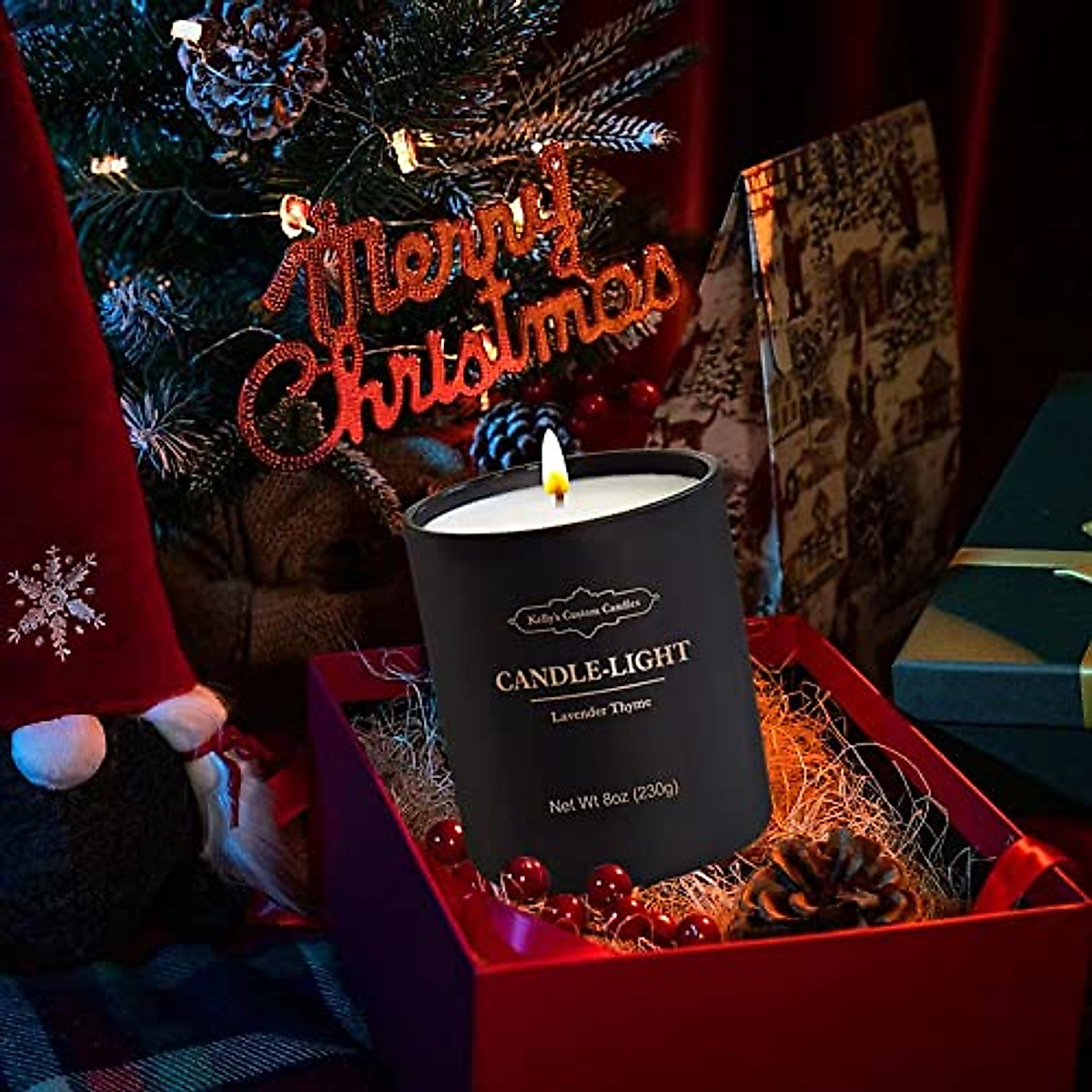 Gifts for Women, Lavender Thyme Candles, Home Scented Candle, 8 oz Fall Soy Candles, Birthday Gifts for Women, Christmas Thanksgiving Gifts for Women, Online Dating Present，Black Gift Box