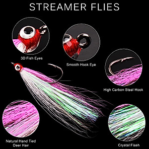 Streamer Flies for Fly Fishing, Classic Clouser Minnow Fishing Flies Streamers Fly Fishing Lures for Trout Bass Saltwater Freshwater (Pink, 5Pcs)