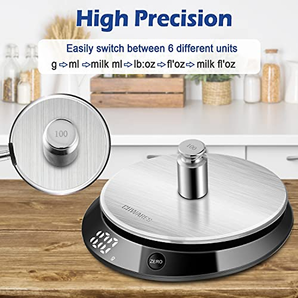 CHWARES Food Scale, Digital Kitchen Scale with Bowl Stainless Steel, Rechargeable Digital Scales Grams and Ounces for Weight Loss, Dieting, Baking, Cooking, and Meal Prep, 11lb/5kg, 0.1oz/1g