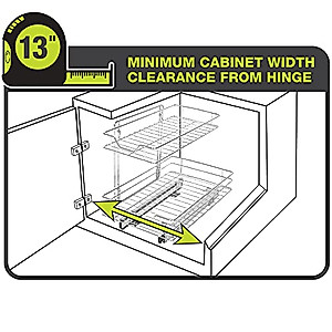 Smart Design Pull-Out Cabinet Organizer – 2-Tier Chrome, Small Top, Medium Bottom – Steel Sliding Cabinet Organizer Holds Up To 100 lbs. for Optimal Home Organization and Storage