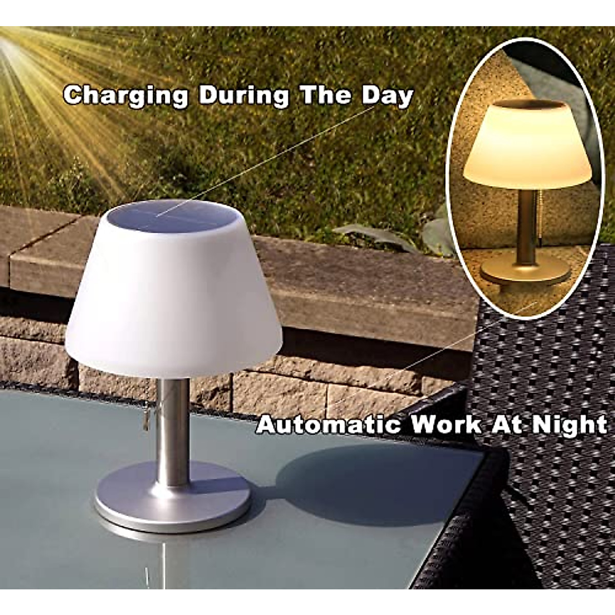 Awanber Solar Table Lamp, Support USB Charging, 3-Level Brightness Solar LED Night Lights with Pull Chain Waterproof Solar Garden Lights for Patio, Garden, Yard, Bedroom, Outdoor/Indoor Decorations