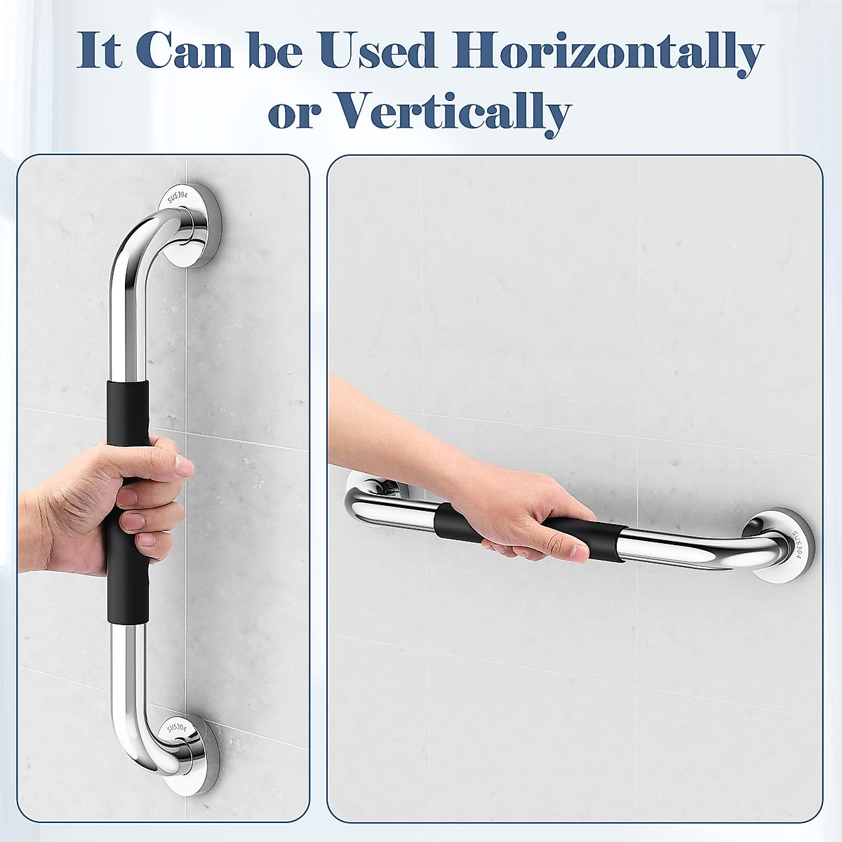 Grab Bars for Bathroom, Aolloa Shower Grab Bar 16inch SUS304 Stainless Steel Anti Slip Bathroom Handicap Grab Bars, Applicable to Bathroom Shower (Silver 2Pack)